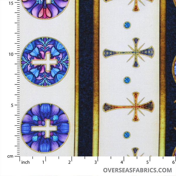 QT Fabrics - Faith, Religious Stripe, Blue – Overseas Fabrics